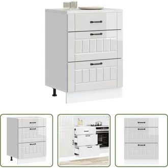 vidaXL Rangement cuisine - Meuble bas de cuisine &laquo; Lucca &raquo; Bois ding&eacute;nierie blanc brillant