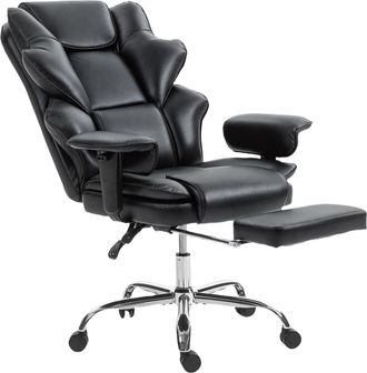 HOMCOM Ergonomischer B&uuml;rostuhl mit Fu&szlig;st&uuml;tze, Chefsessel aus PU-Leder, 180kg belastbar, drehbar, hohe R&uuml;ckenlehne, gepolsterte Armlehnen und h&ouml;henverstellbar