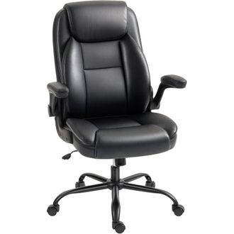 HOMCOM Homcom - Fauteuil de bureau ergonomique noir - Accoudoirs relevables - Hauteur r&eacute;glable 106-114 cm - Rev&ecirc;tement synth&eacute;tique facile &agrave; entretenir