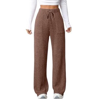 Generic Pantalon de surv&ecirc;tement pour femme avec poches - Uni - Taille &eacute;lastique - Pantalon de surv&ecirc;tement d&eacute;contract&eacute; &agrave; jambe large - Pantalon de sport taille