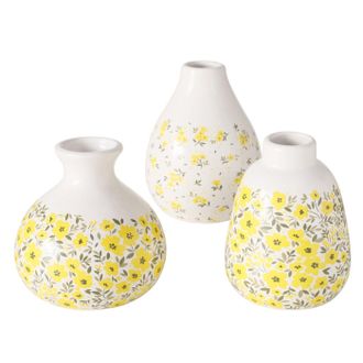 Boltze 3 x Vase Mayla H&ouml;he 13 cm Steingut, Glanz, Wei&szlig;, Gelb