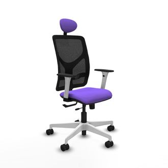 Piqueras y Crespo Arbeitsstuhl mit wei&szlig;en und schwarzen Armlehnen, h&ouml;henverstellbarer Lendenwirbelst&uuml;tze und festem Kopfteil, ausgestattet mit Syncro/Traslack. Schwarz/