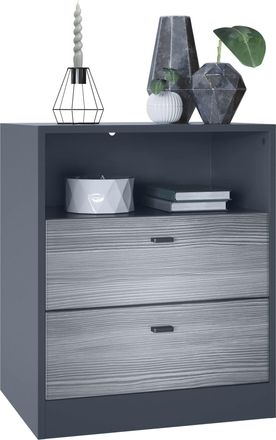 Vladon Kommode Pino V1, Made in Germany, Nachttisch mit 2 Schubladen & 1 offenem Fach, Anthrazit matt/Avola-Anthrazit ohne LED (56 x 67,5 x 36 cm)