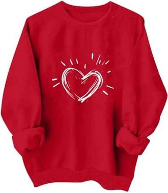 Generic Sweat-shirt de Saint-Valentin pour femme - Joli sweat-shirt d&eacute;contract&eacute; avec imprim&eacute; coeur - Sweat-shirt &agrave; col rond - Tenue de Saint-Valentin, E, XXL