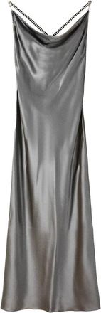 Patrizia Pepe Femme, Robes, Gris, Taille: 36 FR Robe 100% Soie Dos Nu D&eacute;tail Bijou