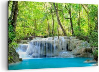 Arttor Bilder auf Leinwand 100x70cm Leinwandbild Wasserfall Wald Umwelt Groß Wanddeko Bild Schlafzimmer Küche Deko Wandbilder Dekoration Wohnzimmer Wall Deco