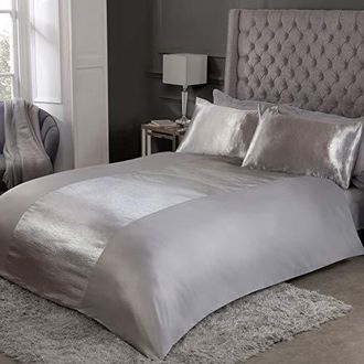 Sleepdown Bettbezug-Set mit Kissenbez&uuml;gen, Satin, gestreift, grau, weich, gem&uuml;tlich, einfarbig, f&uuml;r Super-King-Size-Bett (220 x 260 cm), Polyester