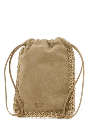 Prada Womens Cappuccino Suede Phone Holder Deserto Exterior: Calf Cover Accessory