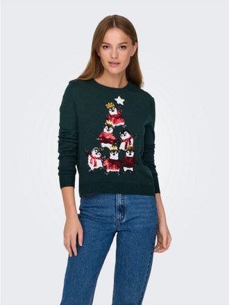 Only Weihnachtspullover ONLXMAS PENGUIN TREE LS O-NECK RP KNT