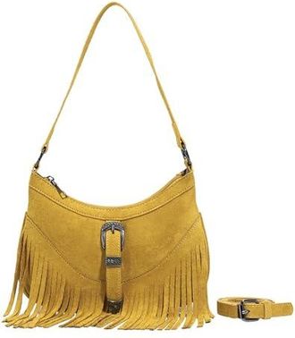 Generic Sac &agrave; bandouli&egrave;re vintage pour femme Automne Hiver - Sac &agrave; main en cuir avec pompon pour une utilisation d&eacute;contract&eacute;e, jaune, Taille unique