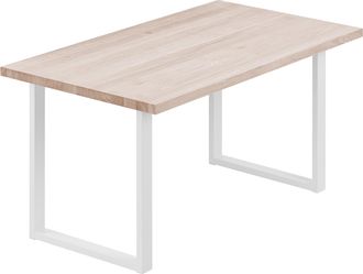 Lamofootwear Manufaktur Esstisch Küchentisch Schreibtisch Couchtisch aus Massivholz, 100x60x76 cm (AxBxH), Loft, Roh/Weiss, LOG-01-A-001-9016L