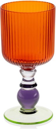 IVV retro set 2 amber glass goblets with transparent/blue/green stem and base cl-30