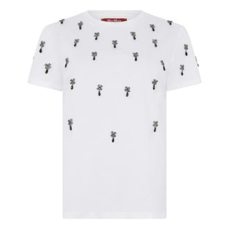 Max Mara Pontile Baumwoll-T-Shirt mit Rundhalsausschnitt - - Tops - Damen - Wei&szlig; - M