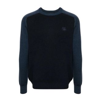 Etro Blauer Wollpullover mit Logo-Stickerei - - Knitwear - Herren - Blau - 2XL