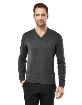 Vincenzo Boretti Herren-Pullover V-Ausschnitt Slim-fit tailliert Strick-Pullover V-Neck einfarbig Baumwolle-Mix edel elegant leicht Fein-Strick für Business oder Casua