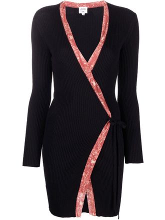 Jean Paul Gaultier robe portefeuille à détail nervuré (années 1990) - Noir