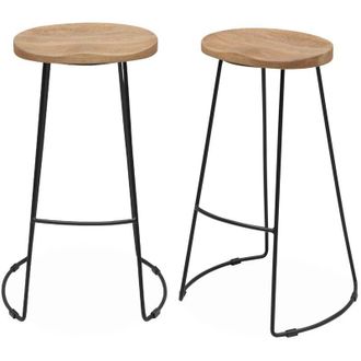 Sweeek Sweeek - 2er Set Barhocker aus Mangoholz und Stahl, Fu&szlig;st&uuml;tze, 75 cm