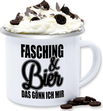 Shirtracer Emaille Tasse Blechtasse - Karneval & Tassen - Fasching und Bier das gönn ich mir - schwarz - 300 ml - Weiß Silber - fasching- carnevale karnevals fas