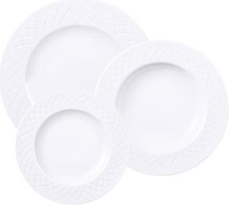 Tramontina Speiseteller, tief, Dessert, Ingrid, 27 cm, 23 cm, 21 cm, 12 Stück, Porzellan