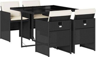 vidaXL Ensemble &agrave; manger de jardin coussins 5pcs Noir R&eacute;sine tress&eacute;e - Vidaxl