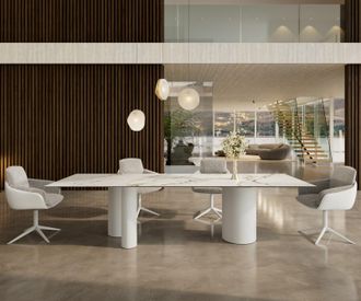 DELIFE Esstisch Edge 300x100 Keramik Calacatta Luxe Wei&szlig;-Gold-Grau Troa Metall Wei&szlig;, Esstische