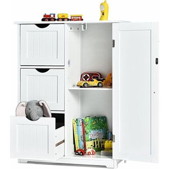 Costway Badkommode mit 3 Schubladen & 1 Schrankt&uuml;r, mit 3 Positionen verstellbarer Ablage, Badezimmerschrank, 30 x 60 x 81 cm schwarz - Costway
