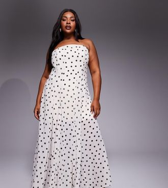 Forever New Tr&auml;gerloses Maxikleid aus Chiffon mit Polka Dots-Wei&szlig;