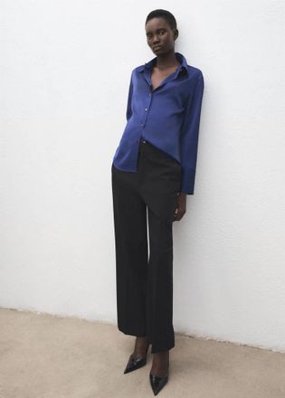 Mango Flie&szlig;ende Satinbluse blau - Damen - S - MANGO