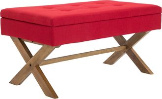 Clp Sitzbank Namaro Stoff I Polsterbank Mit Stauraum I Gesteppte Truhenbank Mit Zierkn&ouml;pfen, Farbe:rot, Gestell Farbe:antik-hell