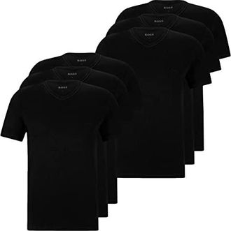 HUGO BOSS Boss Lot de 3 t-Shirts Classiques &agrave; Manches Courtes en Pur Coton pour Homme - Col en V, Black001, M