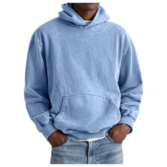 Generic Sweat &agrave; capuche pour homme - Pull r&eacute;tro - Manches longues - Coupe droite - En tissu denim - Confortable - T-shirt de sport basique - Pull de transitio