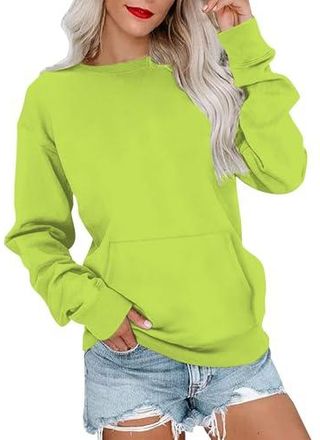 Generic Sweat-shirt &agrave; col rond surdimensionn&eacute; pour femme - Chemises en coton &agrave; manches longues pour femme - Chemisier &agrave; &eacute;paules tombantes - Taille fusel&eacute;e - F