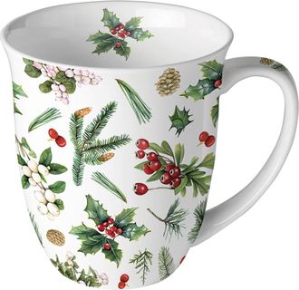 Ambiente Tasse 0,4 l Henkeltasse Becher Kaffeetasse Teetasse Weihnachtstasse Winter greenery Christmas Henkelbecher Mistelzweig