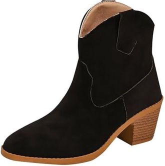 Generic Bottines Femme Elegant &agrave; Talon Carr&eacute; Bout Pointu R&eacute;tro Daim Western Bottes De Cowboy &Agrave; Enfiler Semelle Antid&eacute;rapante L&eacute;ger Chaussures Femme Tendances 