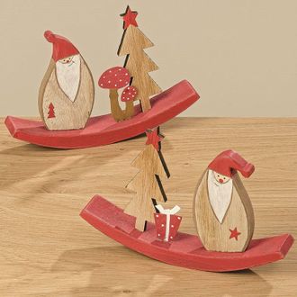 Boltze Schaukel Santa Nikolaus Holz L 15 cm 2er Set