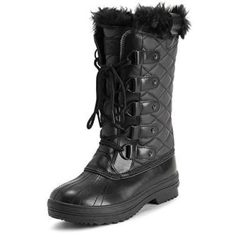 Polar Femmes Matelassée Grand Neige Imperméable Lhiver Fausse Fourrure Semelle En Caoutchouc Bottes - Noir Cuir Mono - UK8/EU41 - YC0629