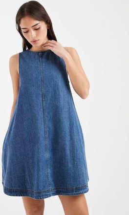 Tommy Jeans Chambray-Minikleid in mittelblauer Waschung mit A-Linien-Schnitt