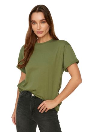 Trendyol Damen Basic Oversize Standard Rundhals Knit T-Shirt Hemd, Khaki, S