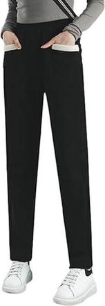 Generic Pantalon d&eacute;contract&eacute; ample en laine thermique, pour femme, chaud pour lhiver, doublure en polaire unie, pantalon droit, grande taille, Noir, M