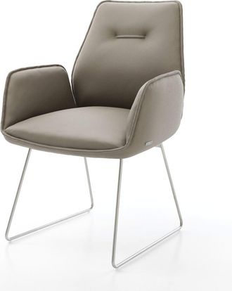 DELIFE Esszimmerstuhl Zoa-Flex Echt-Leder Schlamm Kufengestell Edelstahl Taschenfederkern, Esszimmerstühle