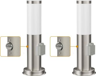 LEDs Com 2 Stück Pollerleuchte PORU Sensor für außen, 38cm, edelstahl, Steckdose, inkl. E27 LED, Energieeffizienzklasse A (warmweiß, 4W, 935lm)