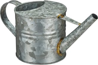 Relaxdays Gießkanne, 1,3 Liter, für Zimmerpflanzen, Dekogießkanne Trockenblumen, Vintage, verzinktes Metall, Silber