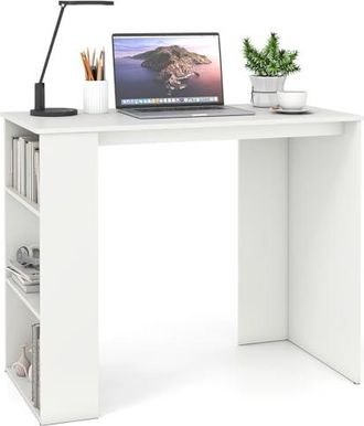 Giantex Bureau dOrdinateur avec &Eacute;tag&egrave;re de Rangement Lat&eacute;rale, Bureau Compact pour PC Portable de 90 cm, Table d&Eacute;tude Moderne Peu Encombrante pour Chambre, Sa
