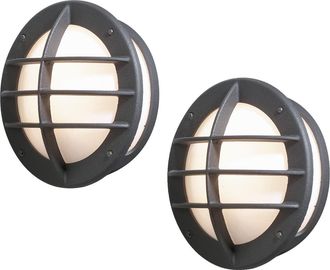 Konstsmide 2er Set Außenwandleuchte / Wandlampe ODEN 31cm, Alu schwarz lackiert, Acrylglas opal, 515-752