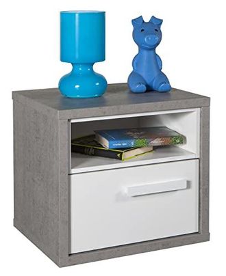 Composad | Nachttisch der Linie MIPIACE mit 1 Schublade und 1 Fach, Nachttisch f&uuml;r kleines Schlafzimmer, Ma&szlig;e (BxHxT) 45 x 42,30 x 40 cm, Beton und wei&szlig; lackie