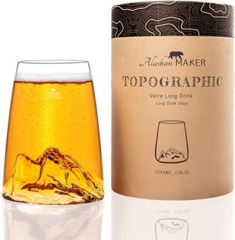 Alaskan Maker Verre long 450ml - Borosilicate de qualit&eacute; sup&eacute;rieure souffl&eacute; artisanalement avec les montagnes en relief | Cocktail, bi&egrave;re ou soft TOPOGRAPHIC (Tofan