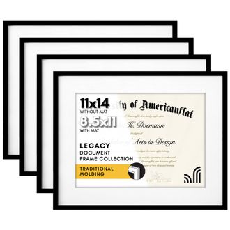 Americanflat Diplom-Rahmen in Schwarz, 27,9 x 35,6 cm, 4 St&uuml;ck, f&uuml;r Diplome mit Passepartout oder Verwendung als 28,9 x 35,6 cm Rahmen ohne Passepartout, Dokumente