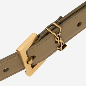 Saint Laurent Womens Leather Belt Cassandre Beige Calfskin