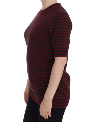 Dolce & Gabbana Womens Red Gray Cashmere Short Sleeve Sweater