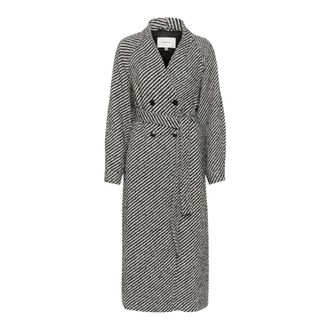 Gestuz Schwarz/Wei&szlig; Boucle Mantel mit V-Ausschnitt - - Coats - Damen - Grau - XS